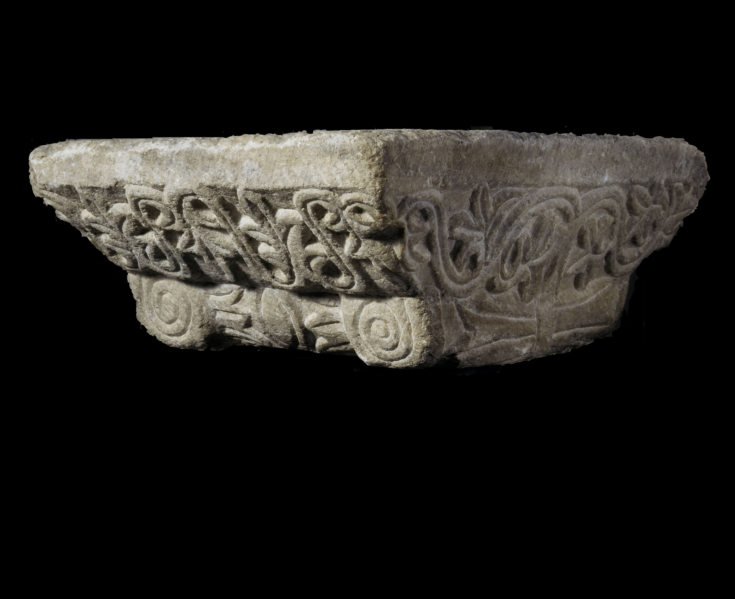 Ionic impost capital with rich plant decoration and crosses - Museum of ...