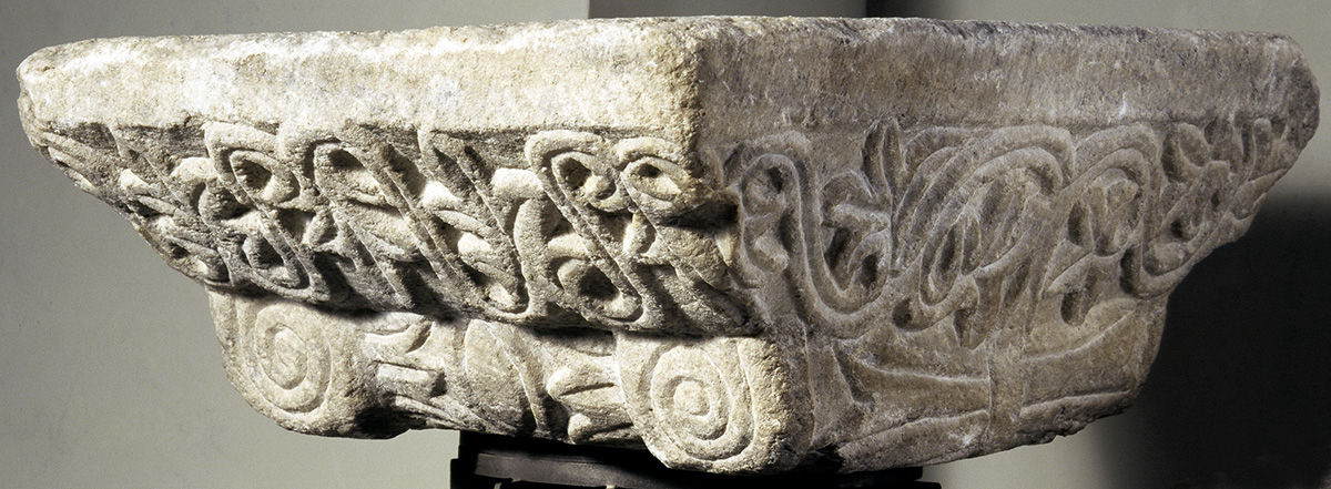 Ionic impost capital with rich plant decoration and crosses - Museum of ...