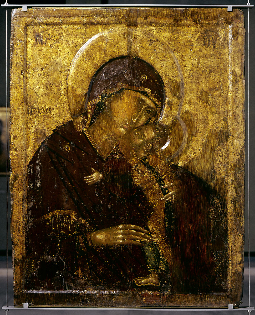 Double-sided icon with Virgin Mary Glykofilousa and the Crucifixion - Museum of Byzantine ...